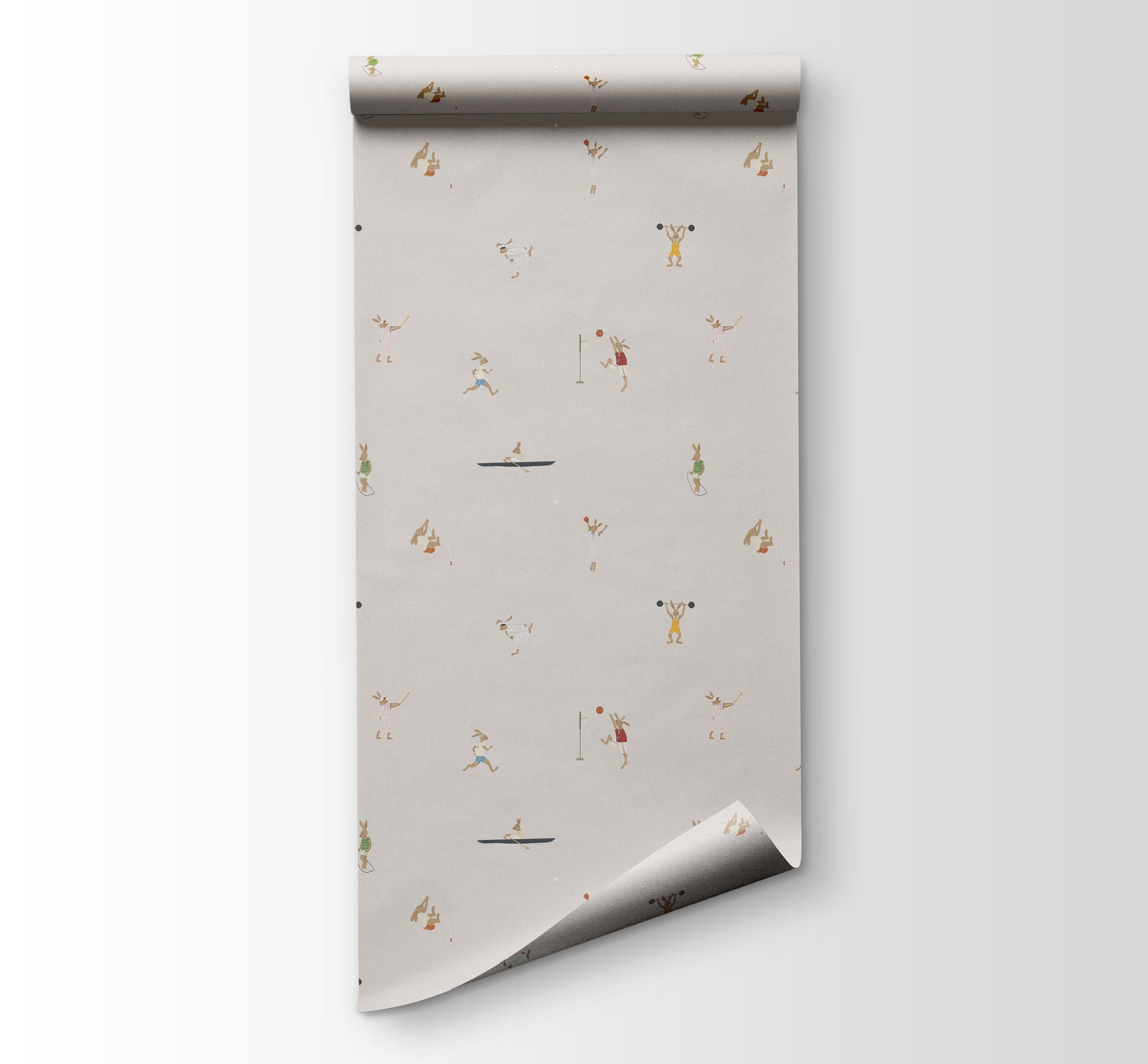 Wallpaper Sports Bunnies - Beige - Etsy