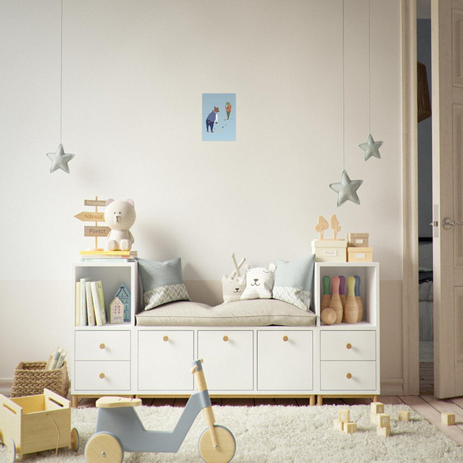 Nursery Poster Children's Room Poster Dandy Bear and Frog Playing ...