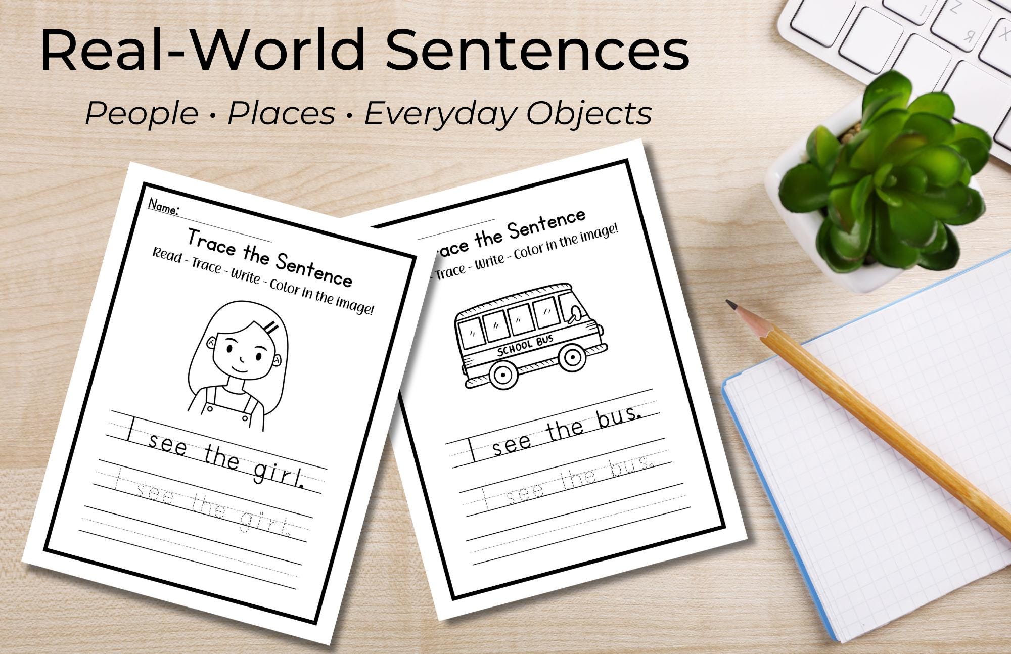 Sentence Tracing Worksheets Bundle | Read Trace Write | Preschool and ...