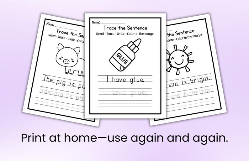 Sentence Tracing Worksheets Bundle | Read Trace Write | Preschool and ...