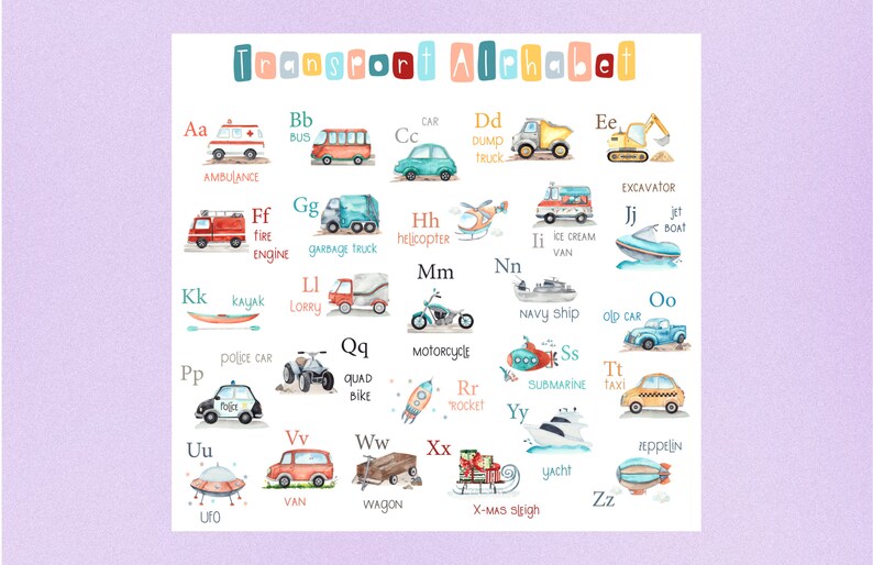 26 Transport Alphabet Tracing Worksheets and Flashcards, Kindergarten ...