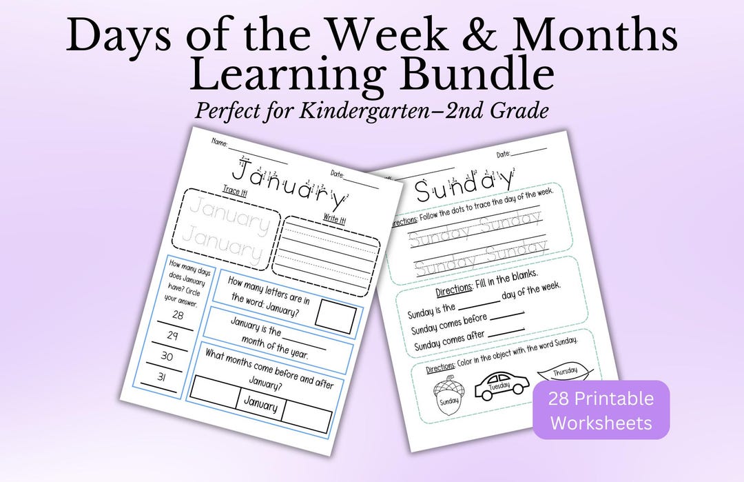 Days of the Week and Months of the Year Worksheets | Tracing, Writing ...