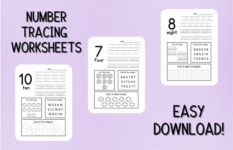 Number Tracing Worksheets for Preschool/kindergarten, Numbers 1-10 ...