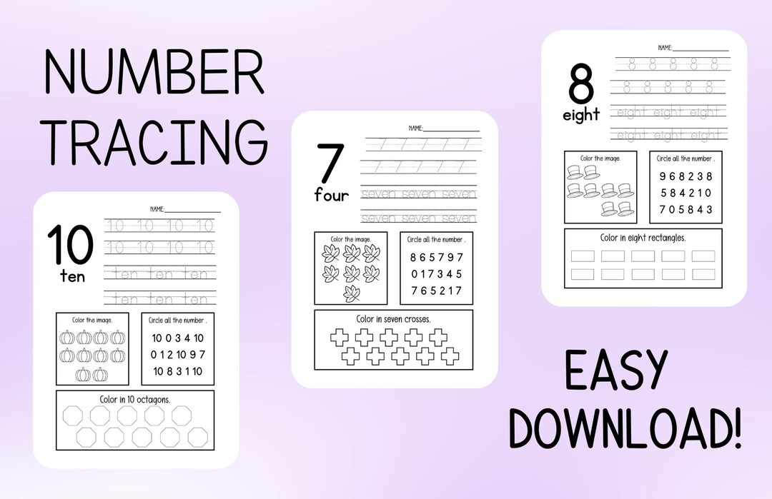 Number Tracing Worksheets for Preschool/kindergarten, Numbers 1-10 ...