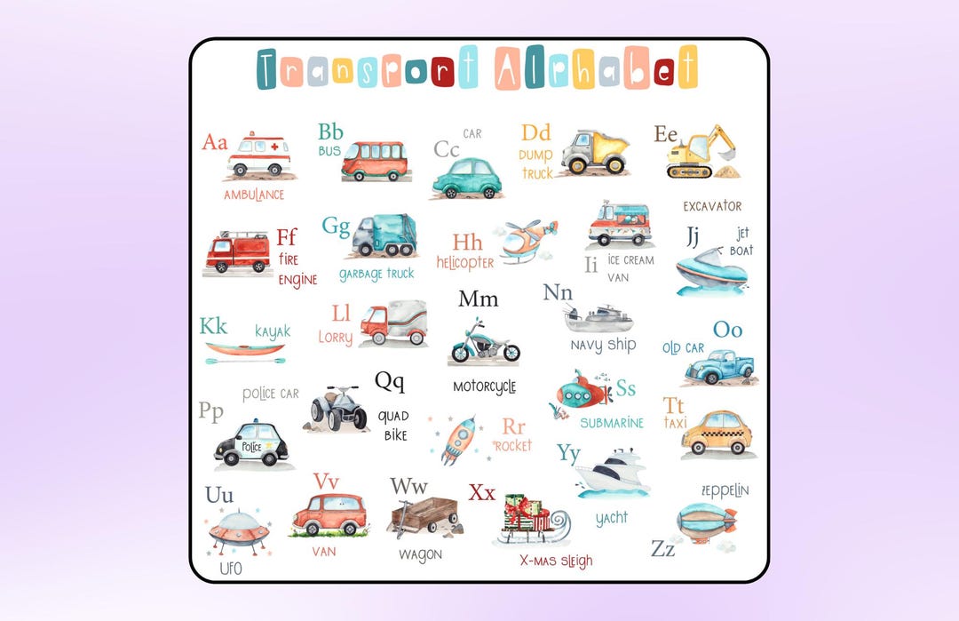 26 Transport Alphabet Tracing Worksheets and Flashcards, Kindergarten ...