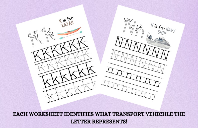 26 Transport Alphabet Tracing Worksheets and Flashcards, Kindergarten ...