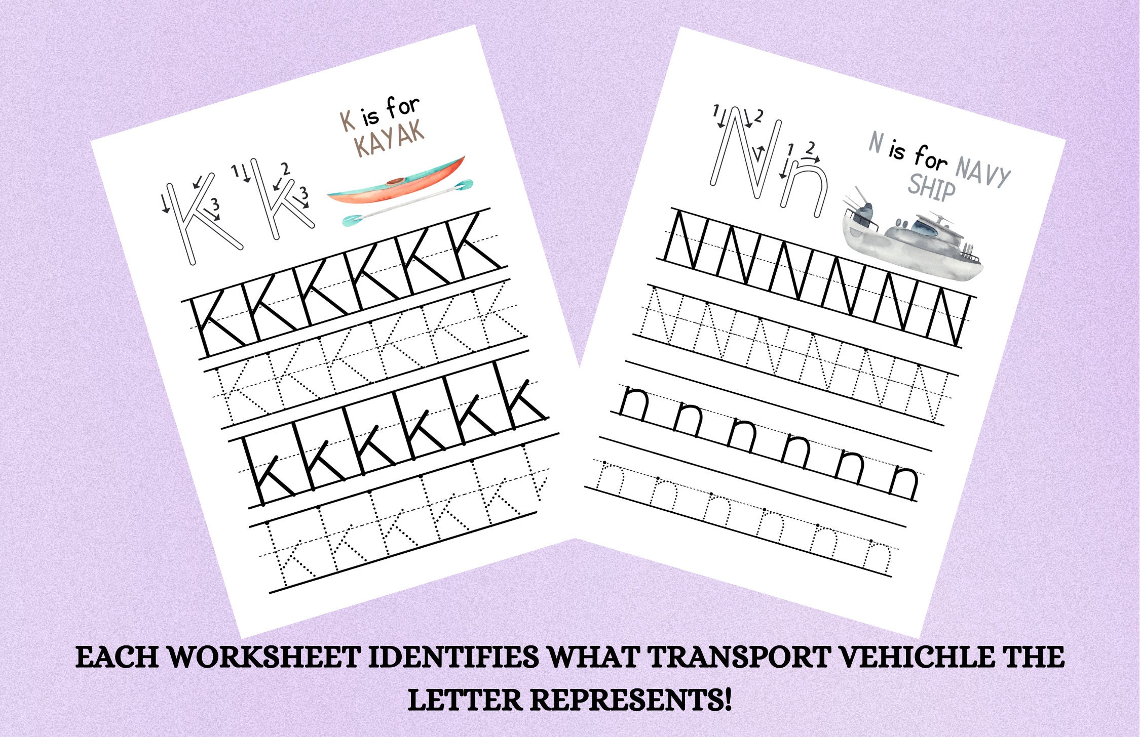 26 Transport Alphabet Tracing Worksheets and Flashcards, Kindergarten ...