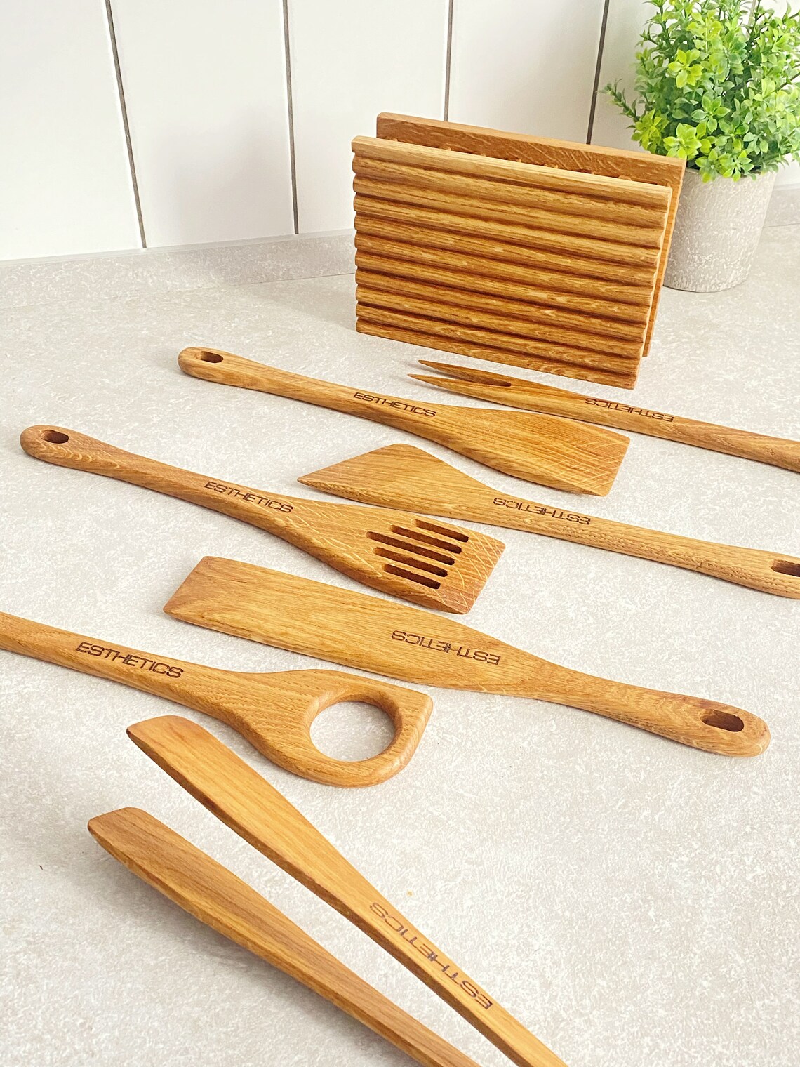8 Wood Kitchen Spatula Set Pack Wooden Kitchen Utensils Set, Wooden ...