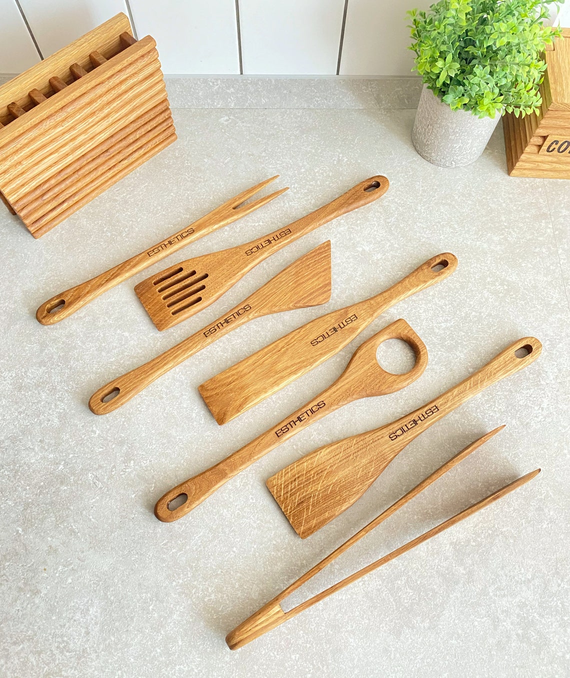 8 Wood Kitchen Spatula Set Pack Wooden Kitchen Utensils Set, Wooden ...