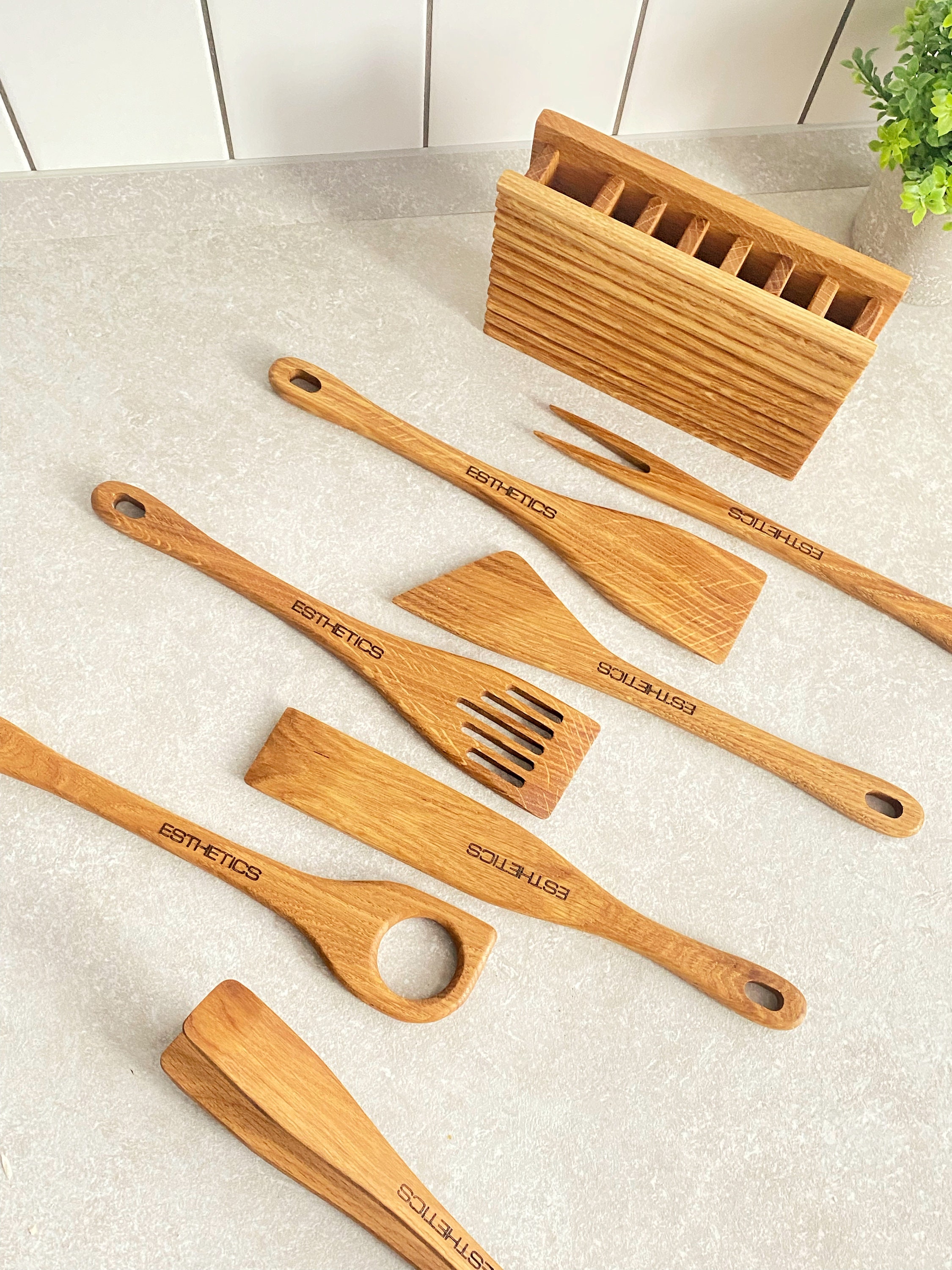 8 Wood Kitchen Spatula Set Pack Wooden Kitchen Utensils Set, Wooden ...