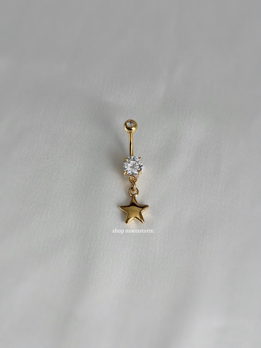 14G Gold Star Belly Ring Surgical Steel Stainless Body Jewelry Silver ...