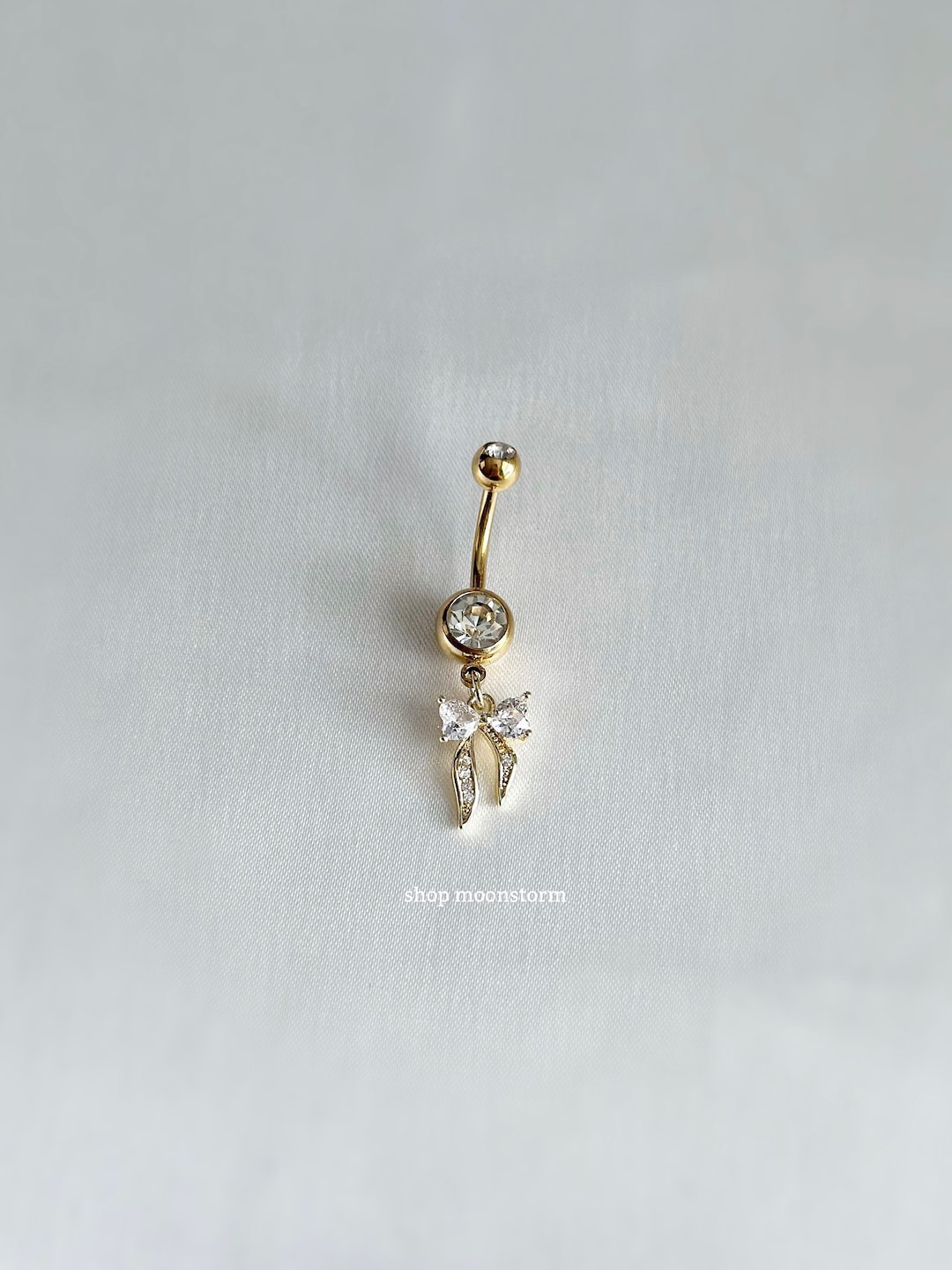 14G Gold Ribbon Bow Belly Ring Surgical Steel Stainless Body Jewelry ...