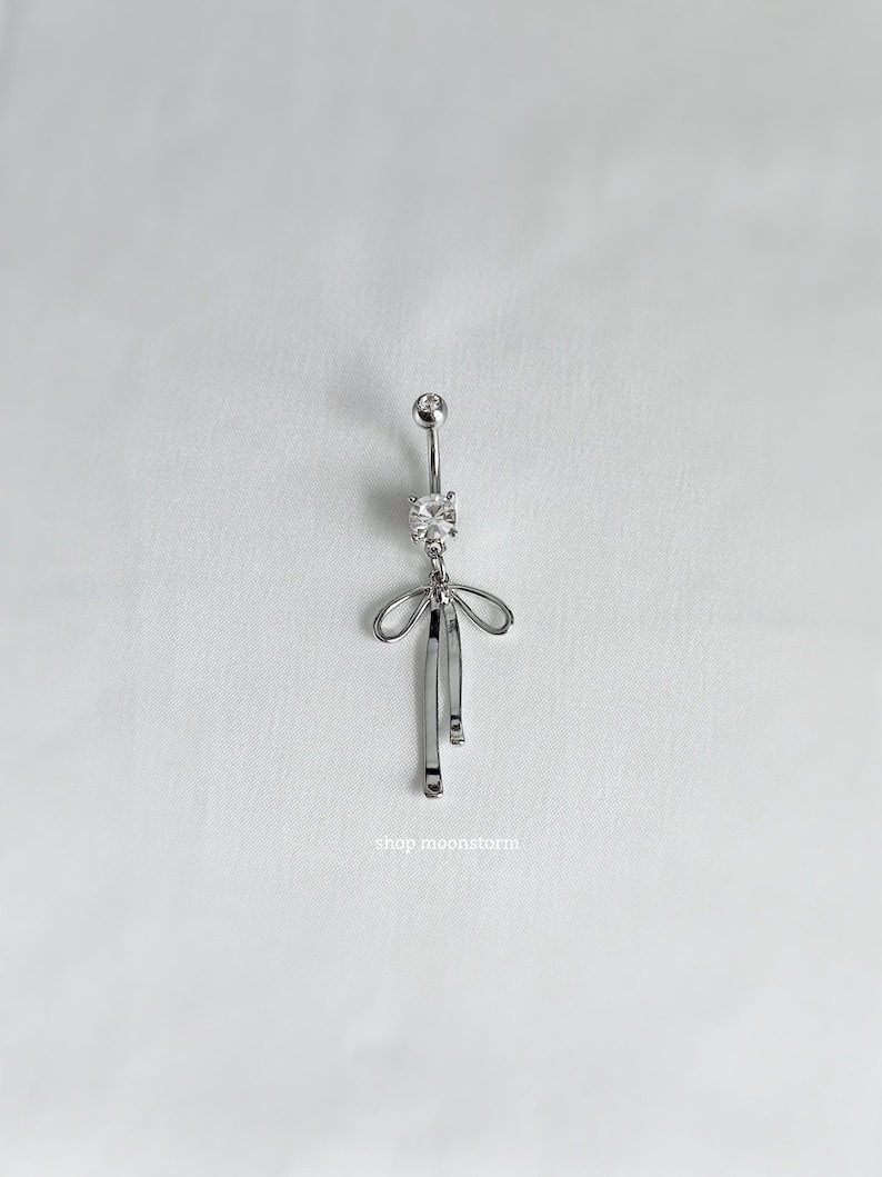 14G Gold Ribbon Bow Belly Ring Surgical Steel Stainless Body Jewelry ...