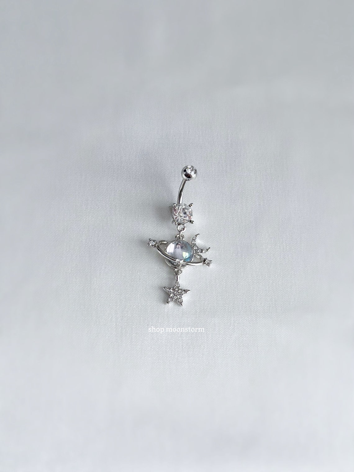 14G Gold Saturn Planet Star Moon Belly Ring Surgical Steel Stainless ...