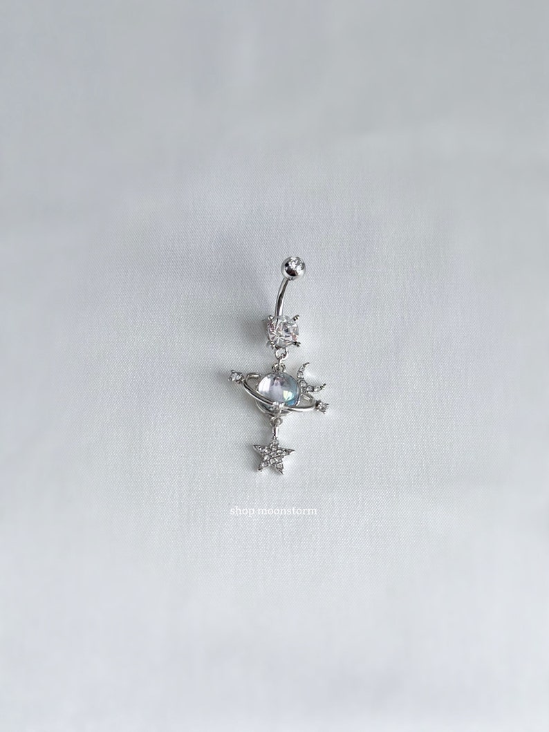 14G Gold Saturn Planet Star Moon Belly Ring Surgical Steel Stainless ...