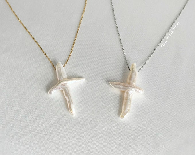 Freshwater Pearl Cross Necklace Elegant Christian Jewelry, Baroque ...