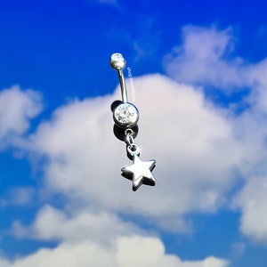 14G Gold Star Belly Ring Surgical Steel Stainless Body Jewelry Silver ...