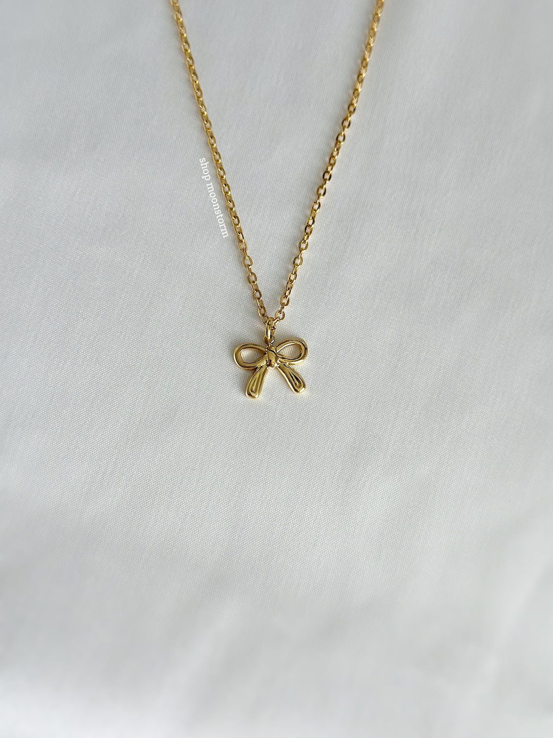 Gold Ribbon Bow Necklace Unisex Stainless Steel Silver No Tarnish ...