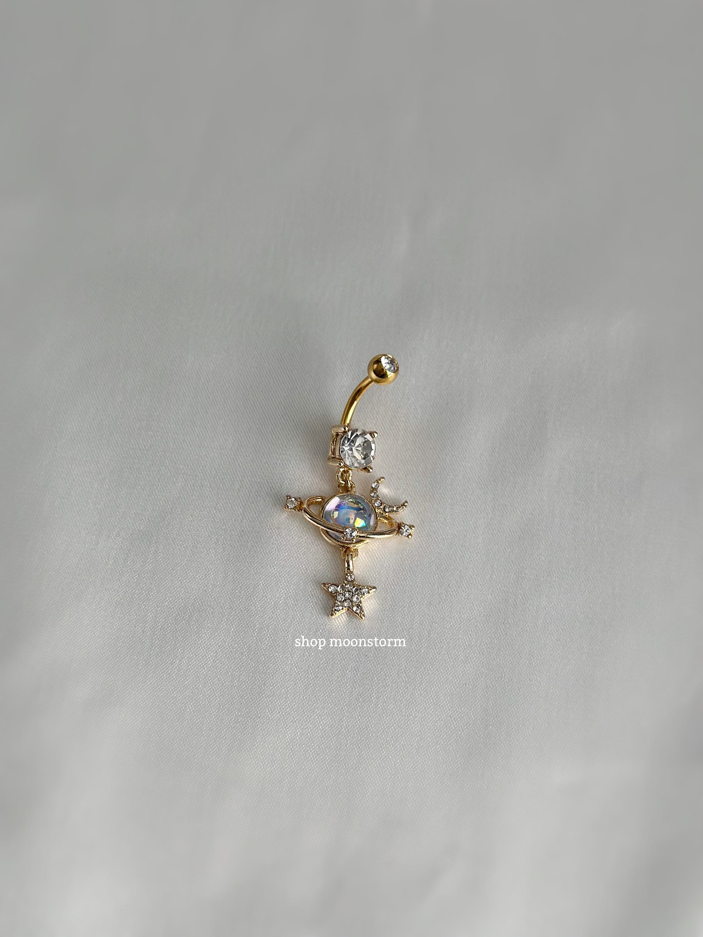 14G Gold Saturn Planet Star Moon Belly Ring Surgical Steel Stainless ...