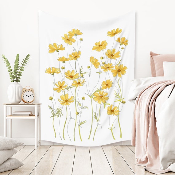 Yellow Flower Tapestry Aesthetic Mushrooms Tapestry Wall - Etsy