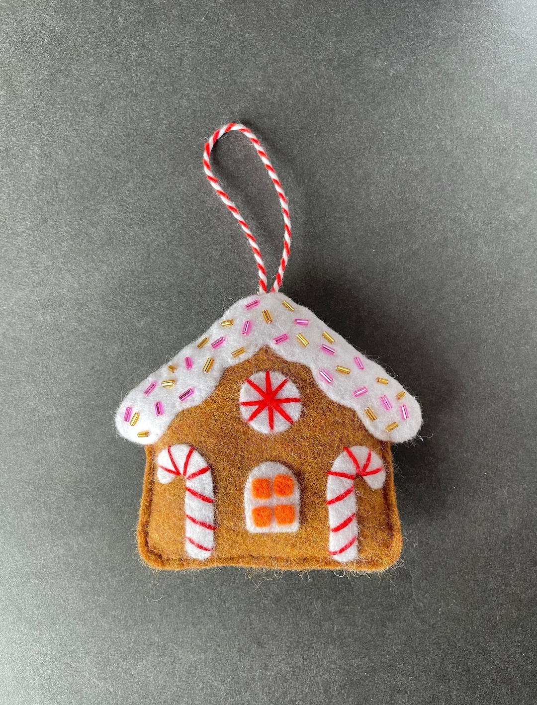 Felt Gingerbread House Handmade Hand Stitched Christmas Ornament ...