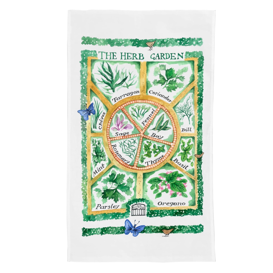 Herb Garden Tea Towel, Craft Produced 100% Premium White Cotton Tea ...