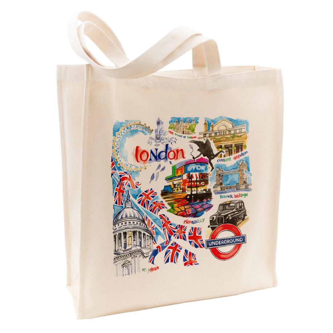 London Design Tote Bag, Heavyweight Natural Canvas Tote Bag With Gusset ...