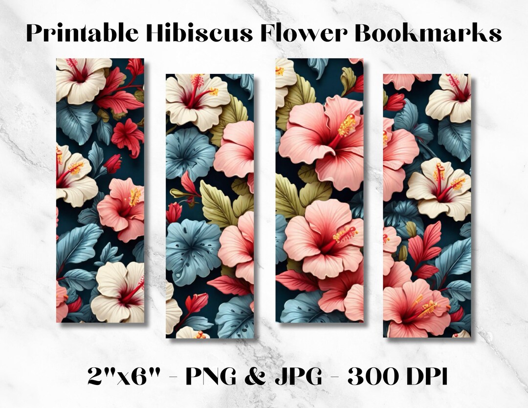 Hibiscus Floral Printable Bookmarks Pngs and Jpgs - Etsy