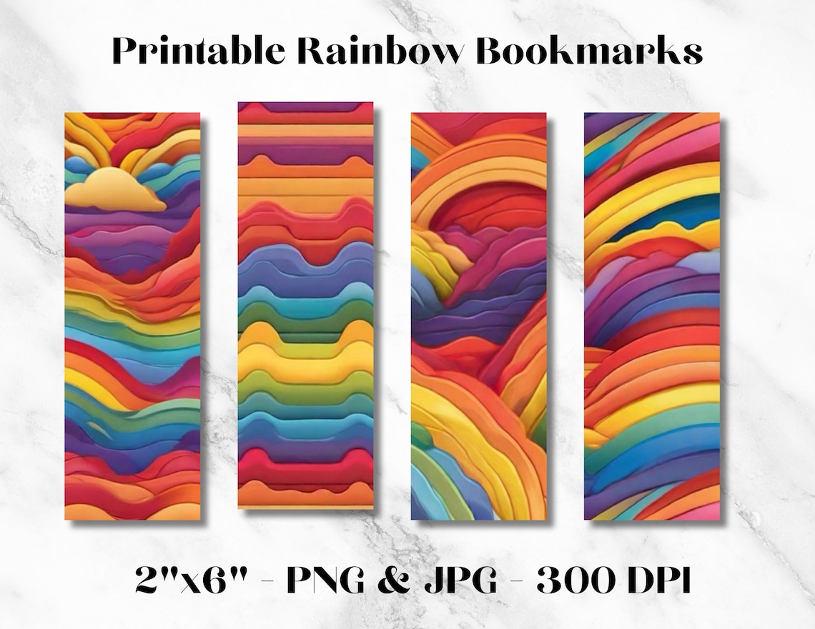 Rainbow Printable Bookmarks Pngs and Jpgs - Etsy