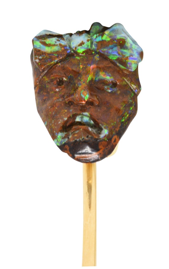 Victorian Carved Boulder Opal 14 Karat Gold Stickpin - Gem