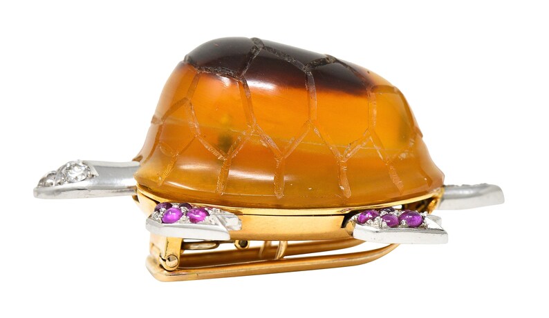 1950's Cartier Ruby Diamond Platinum 18 Karat Gold Turtle Brooch - Etsy