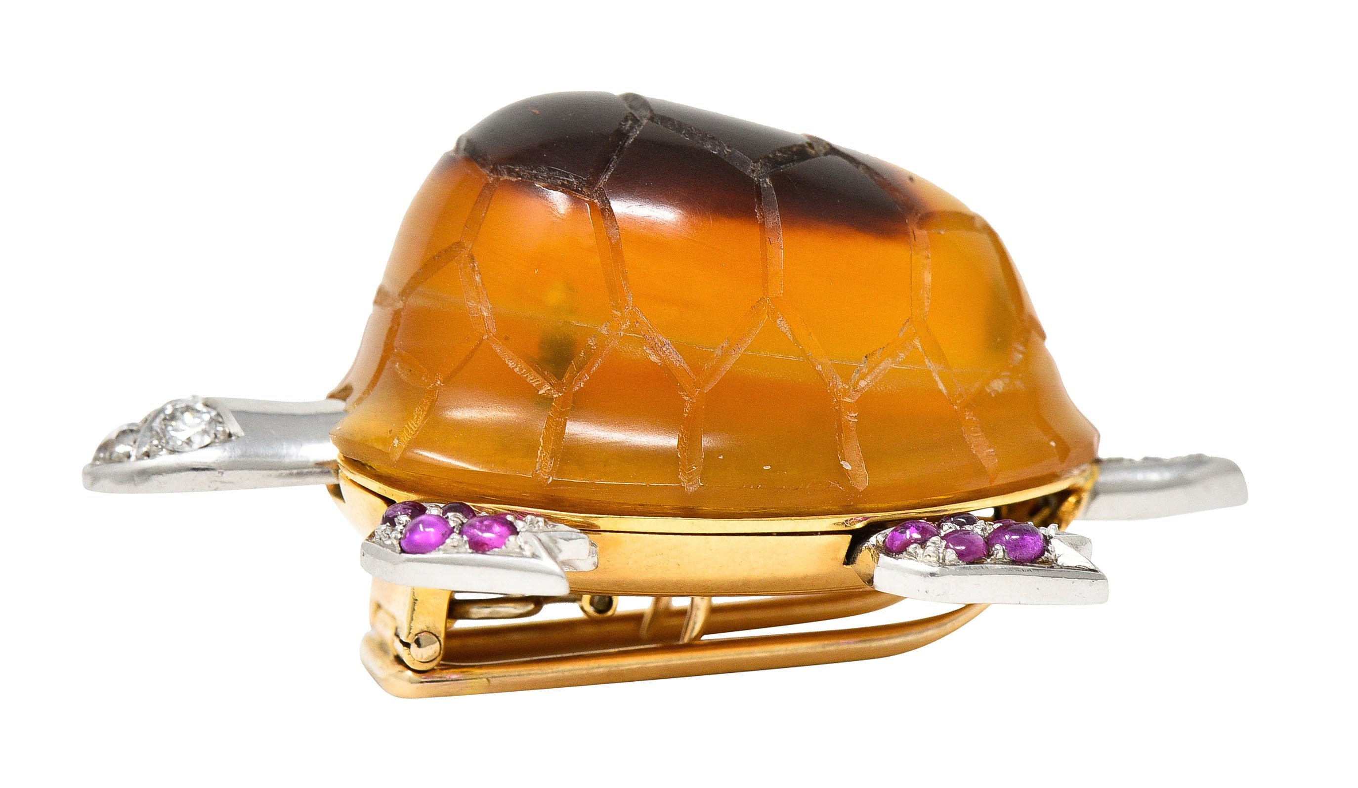 1950's Cartier Ruby Diamond Platinum 18 Karat Gold Turtle Brooch - Etsy