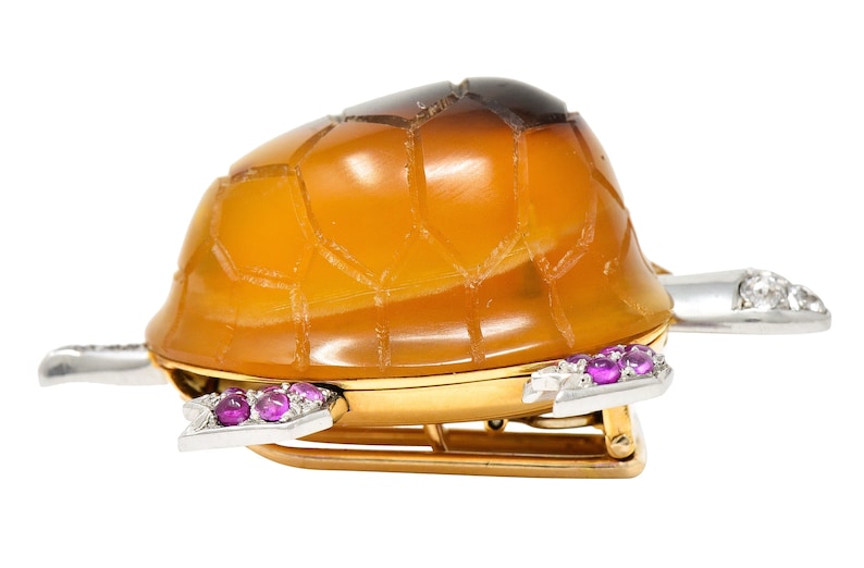 1950's Cartier Ruby Diamond Platinum 18 Karat Gold Turtle Brooch - Etsy