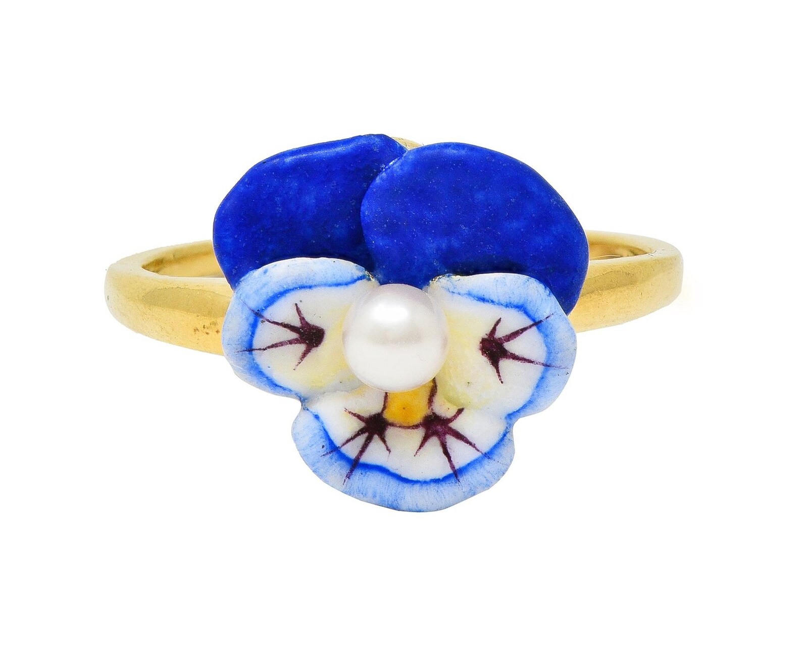Larter & Sons Art Nouveau Pearl Enamel 18 Karat Yellow Gold Pansy Ring - Etsy