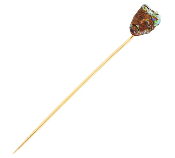 Victorian Carved Boulder Opal 14 Karat Gold Stickpin - Gem