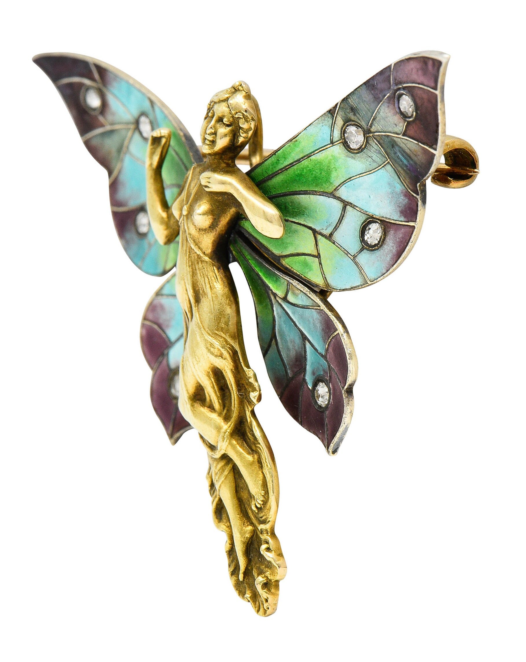 Art Nouveau Diamond Enamel 14 Karat Gold Fairy Brooch - Etsy