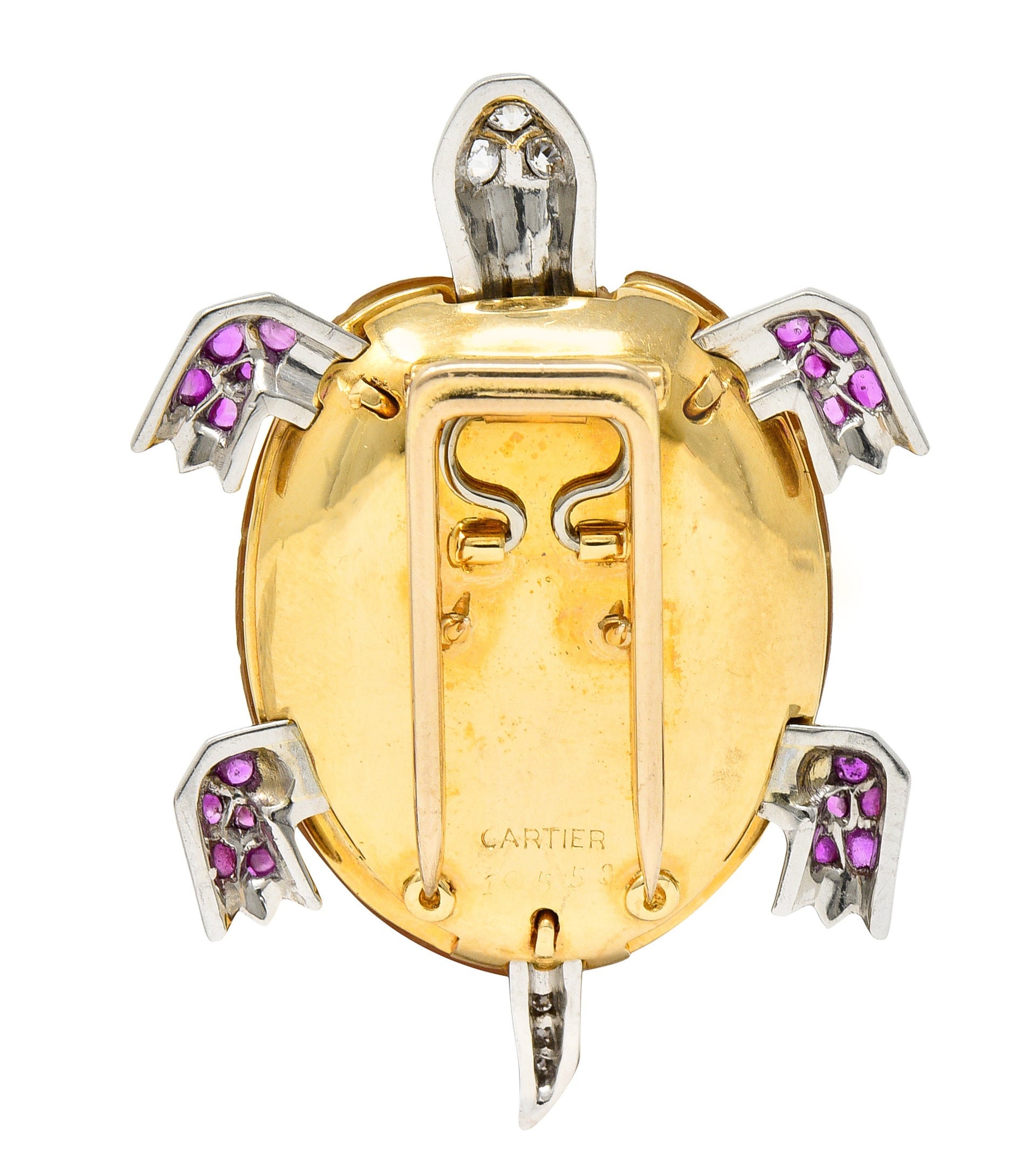 1950's Cartier Ruby Diamond Platinum 18 Karat Gold Turtle Brooch - Etsy