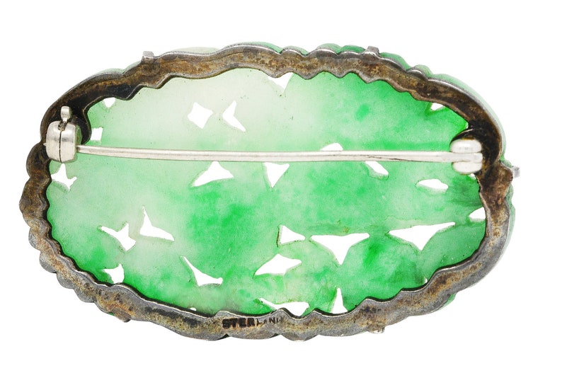 1920's Art Deco Carved Jadeite Jade Sterling Silver Floral Fruit Brooch ...