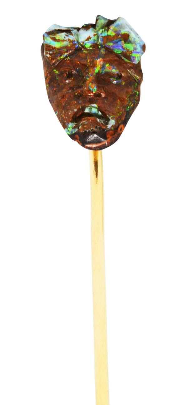 Victorian Carved Boulder Opal 14 Karat Gold Stickpin - Gem