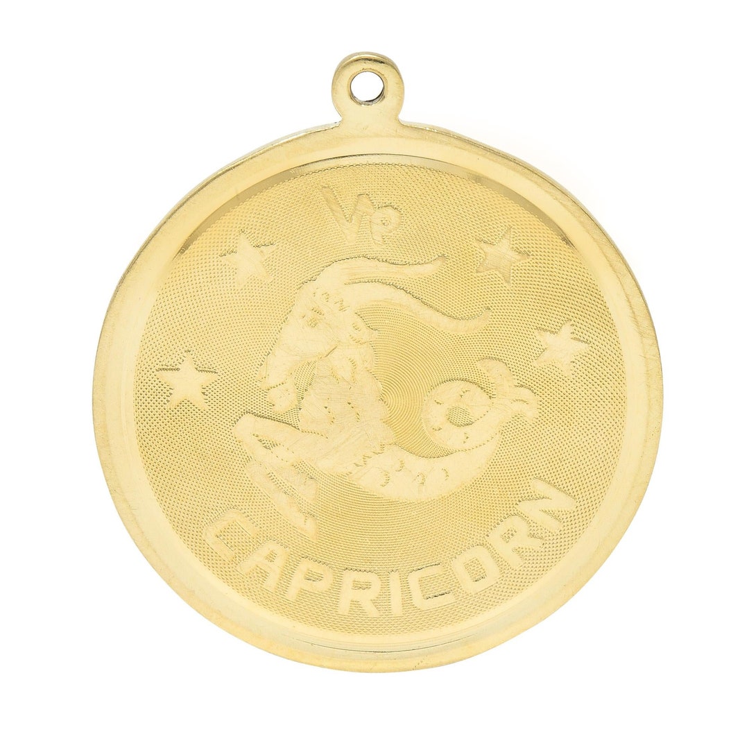 14 Karat Yellow Gold Capricorn Zodiac Medallion Pendant Charm - Etsy