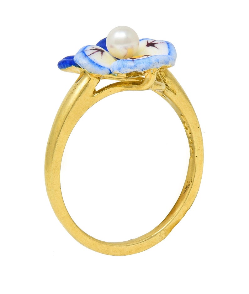Larter & Sons Art Nouveau Pearl Enamel 18 Karat Yellow Gold Pansy Ring - Etsy