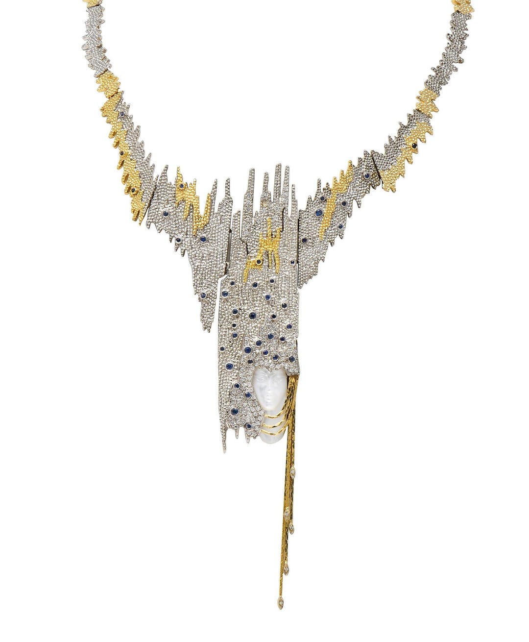 Erté 1970's Sapphire Diamond Silver 14k Vintage Sophistication Necklace ...