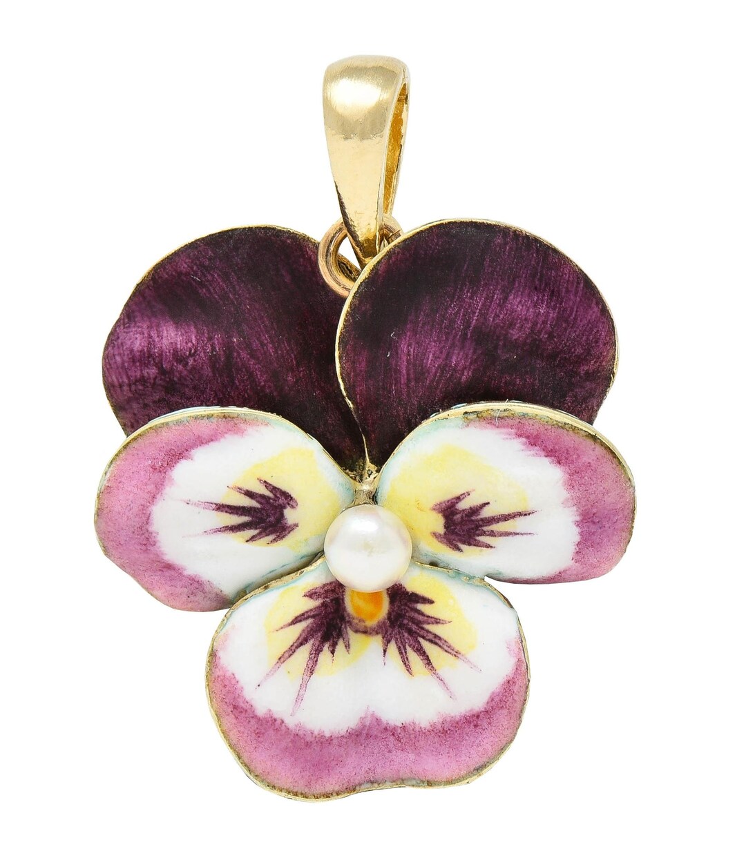 Art Nouveau Pearl Enamel 14 Karat Yellow Gold Antique Maroon Pansy ...