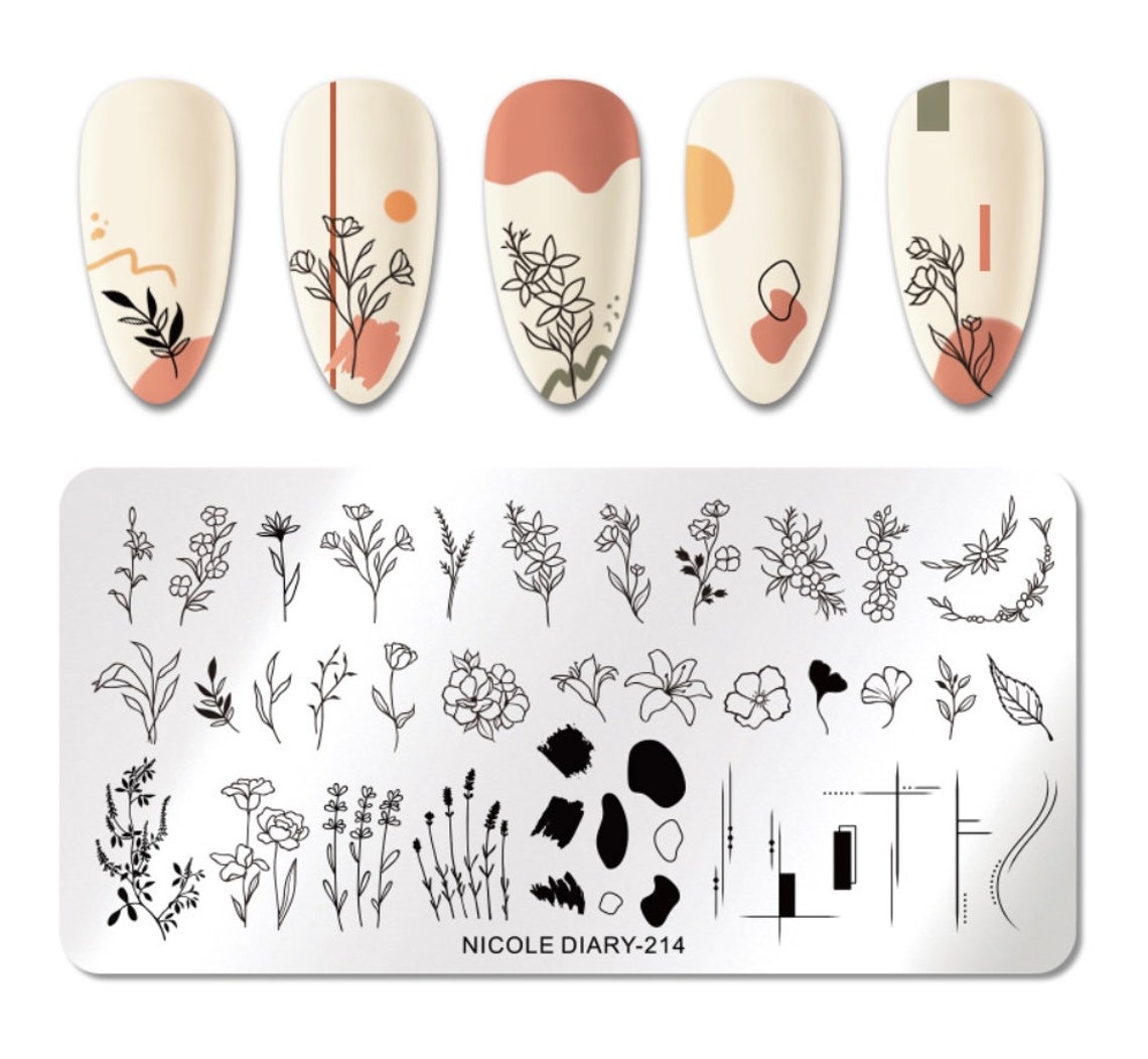 Natural Flowers Nail Stamping Plate for DIY Manicure Art / | Etsy