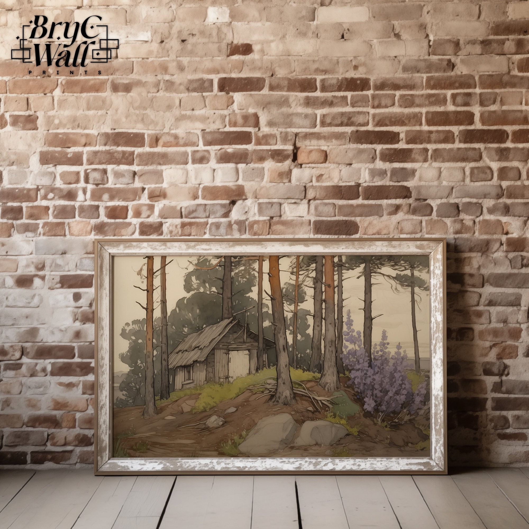 Vintage Cottage Print, Watercolor Print, Pine Forest, Printable Wall ...