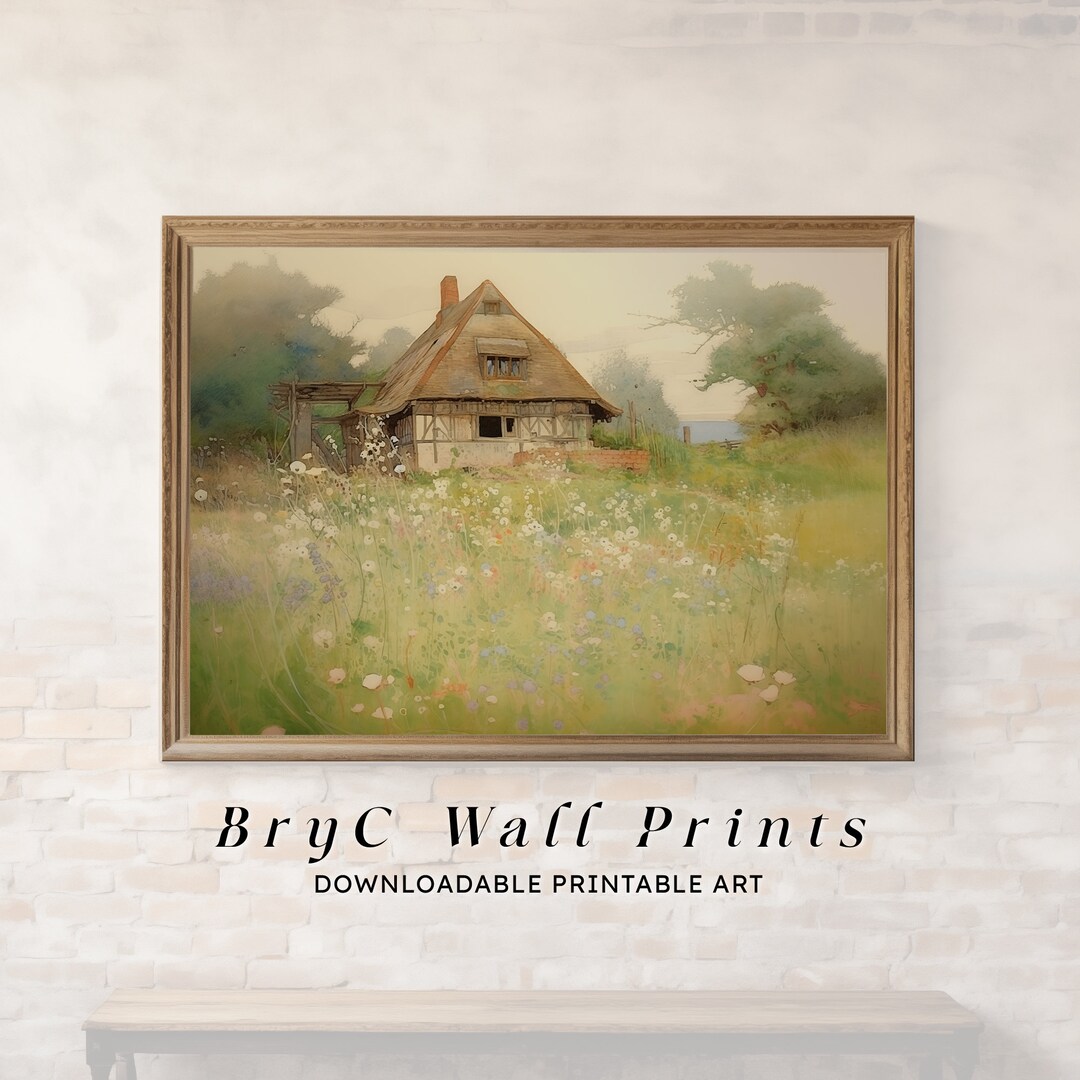 Vintage Cottage Print, Watercolor Print, Rustic Cottage, Printable Wall ...