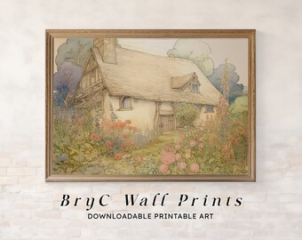 Vintage Cottage Print, Watercolor Print, Rustic Cottage, Printable Wall ...