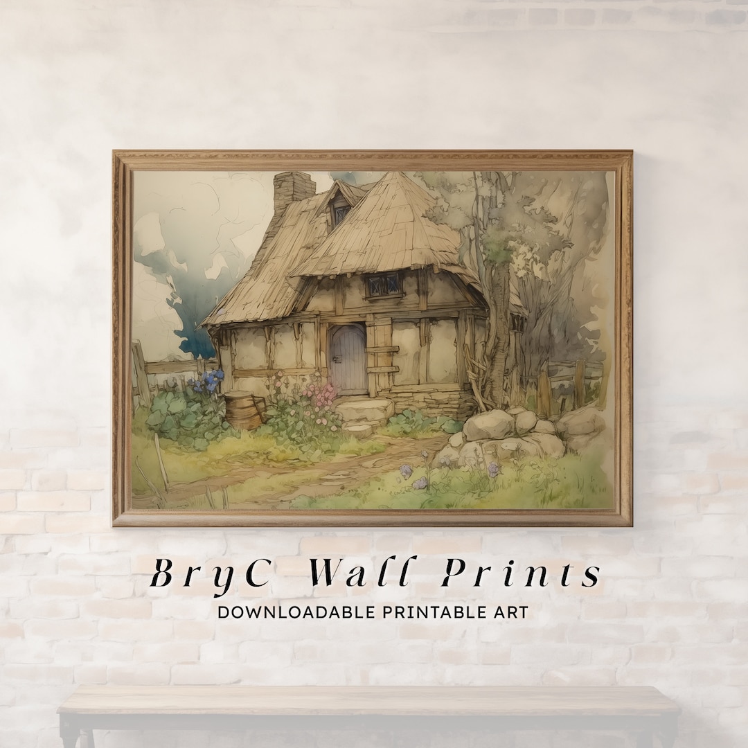 Vintage Cottage Print, Watercolor Print, Rustic Cottage, Printable Wall ...