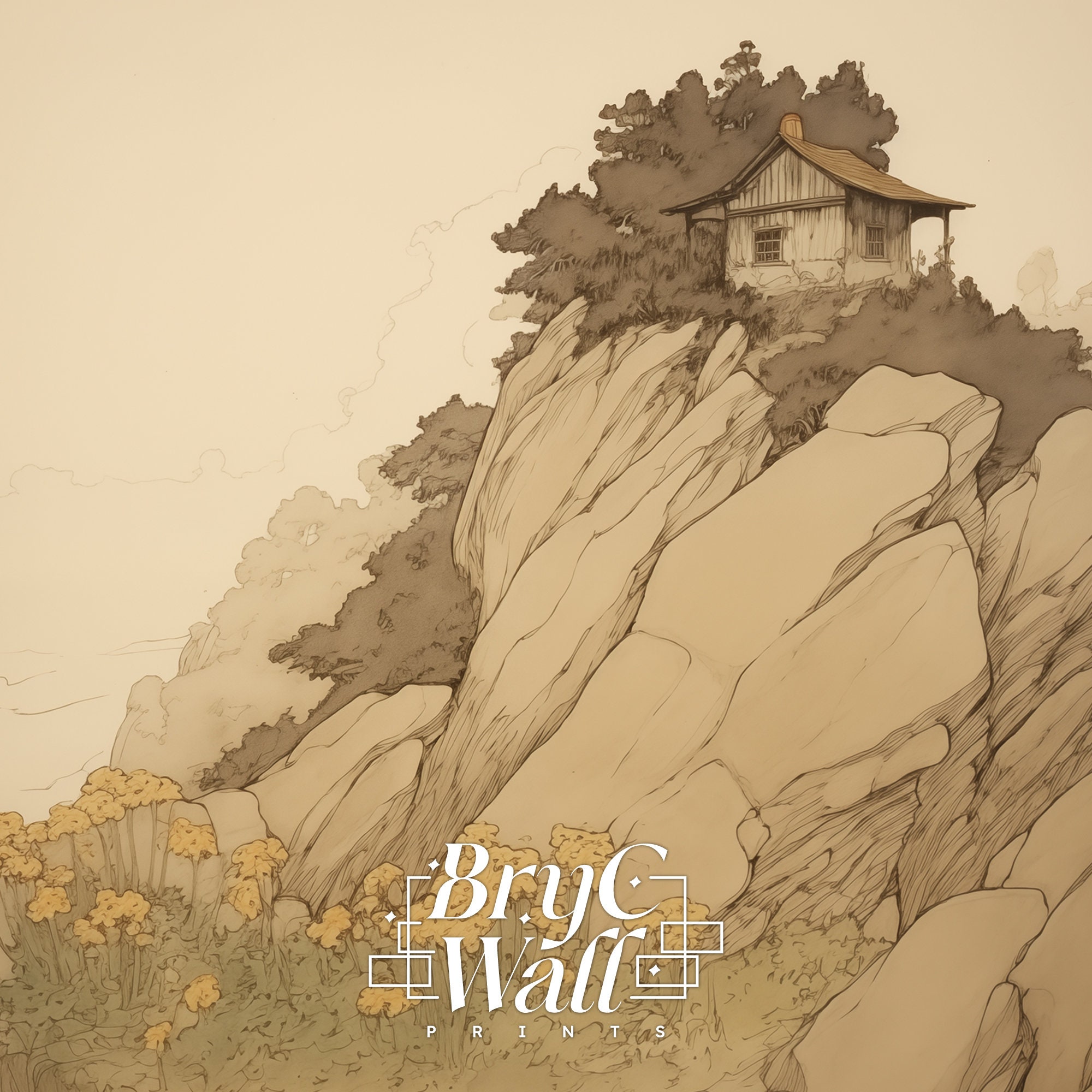 Vintage Cottage Print, Watercolor Print, Rustic Cottage, Printable Wall ...