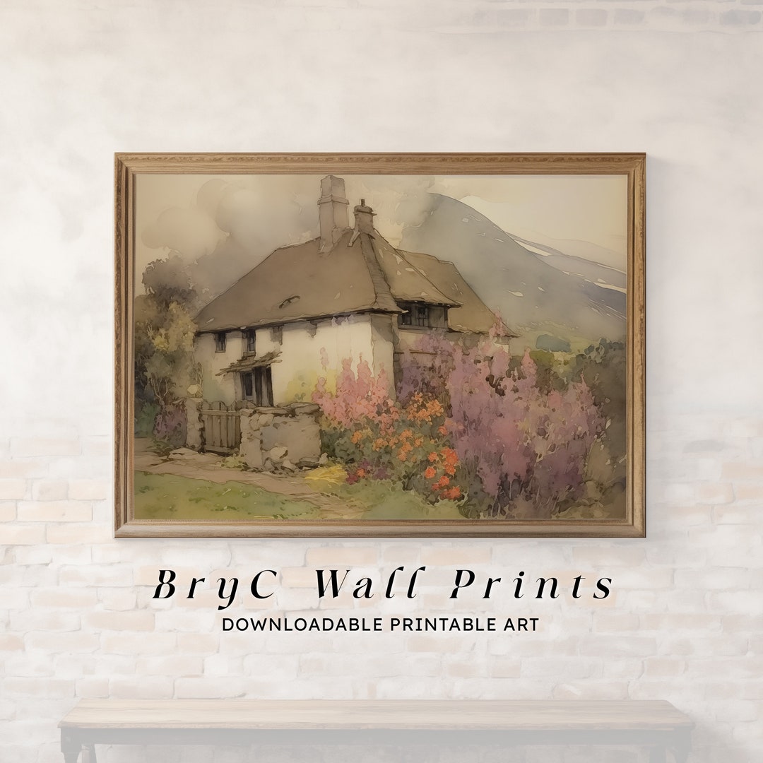 Vintage Cottage Print, Watercolor Print, Rustic Cottage, Printable Wall ...